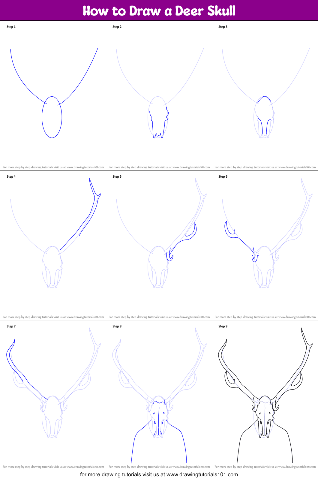 How To Draw A Deer Skull Printable Step By Step Drawing Sheet 