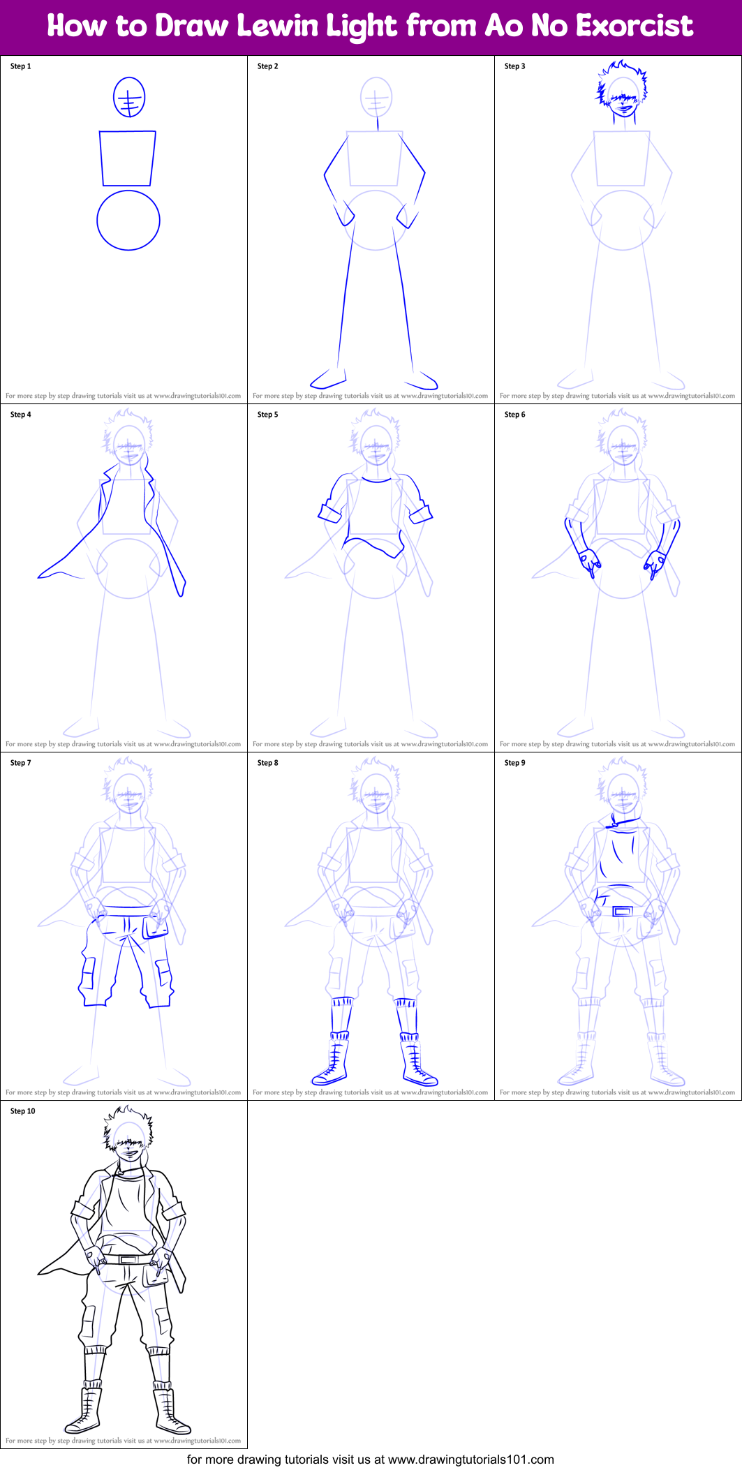 How to Draw Lewin Light from Ao No Exorcist (Ao No Exorcist) Step by ...