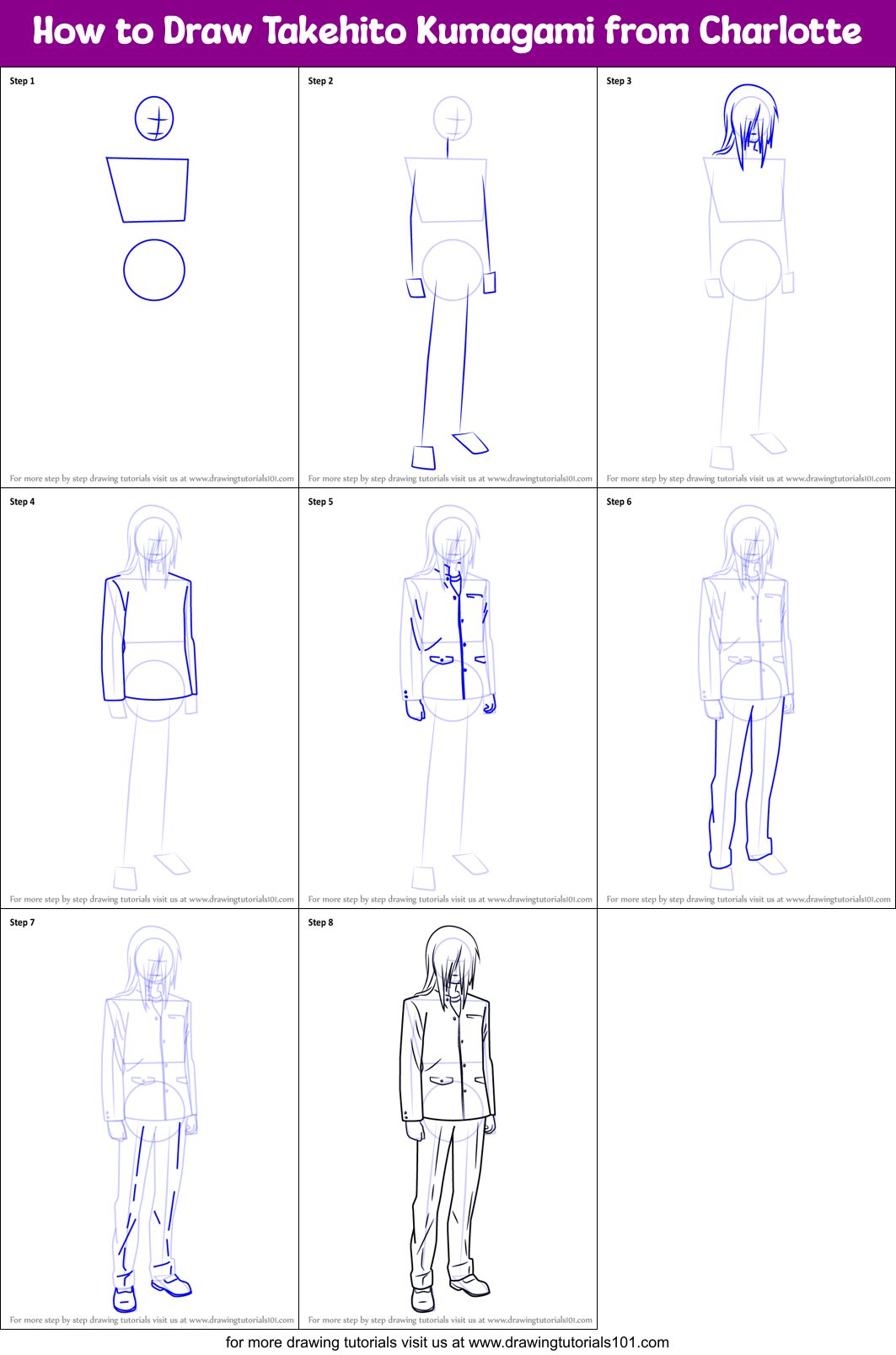 How to Draw Takehito Kumagami from Charlotte (Charlotte) Step by Step ...