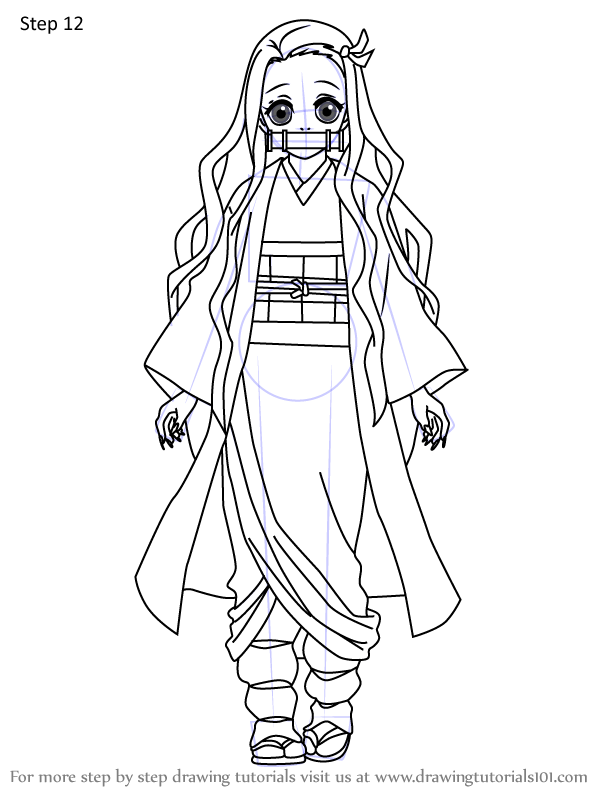 How to Draw Nezuko Kamado from Demon Slayer (Demon Slayer) Step by Step | DrawingTutorials101.com