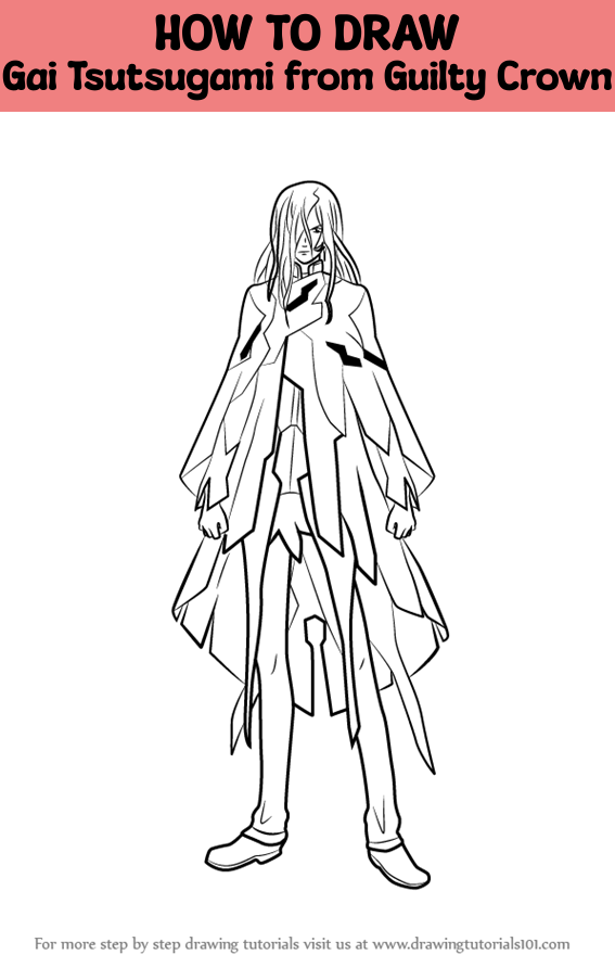 How to Draw Gai Tsutsugami from Guilty Crown (Guilty Crown) Step by ...