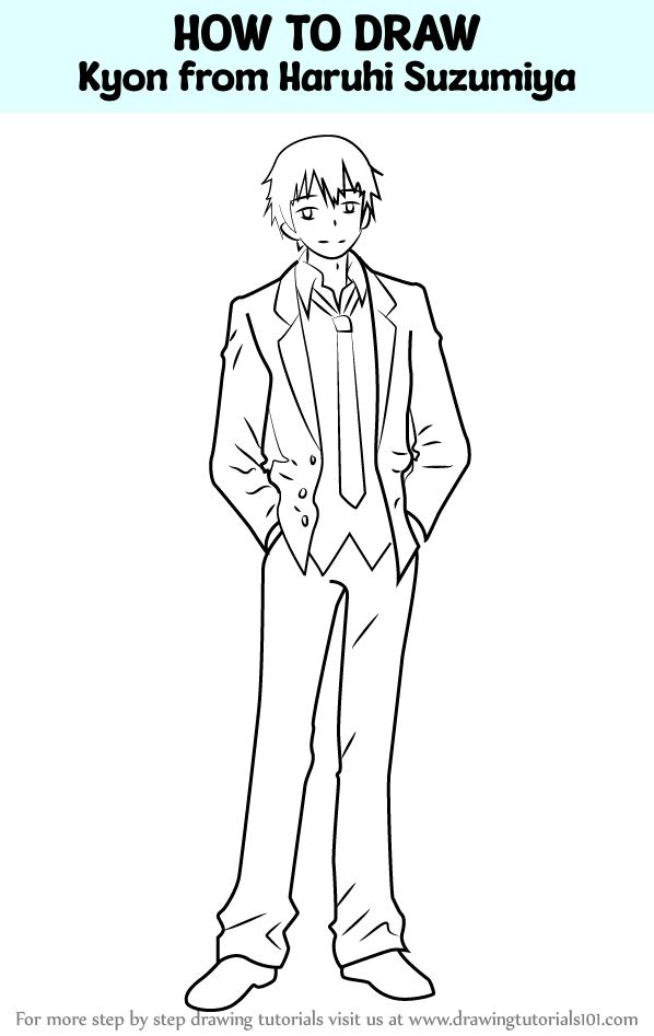 How to Draw Kyon from Haruhi Suzumiya (Haruhi Suzumiya) Step by Step ...