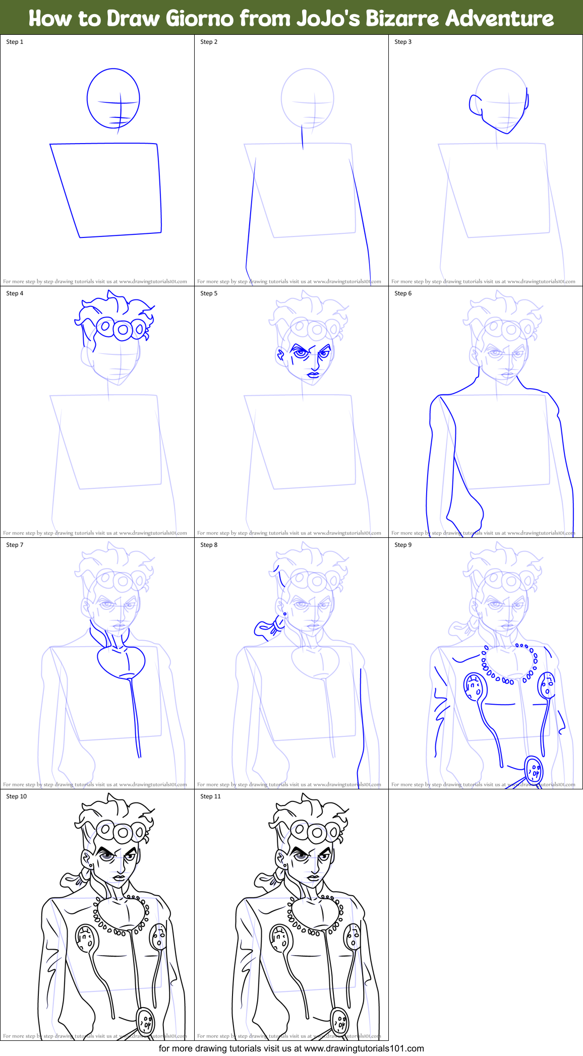 How to Draw Giorno from JoJo's Bizarre Adventure (JoJo's Bizarre Adventure) Step by Step ...