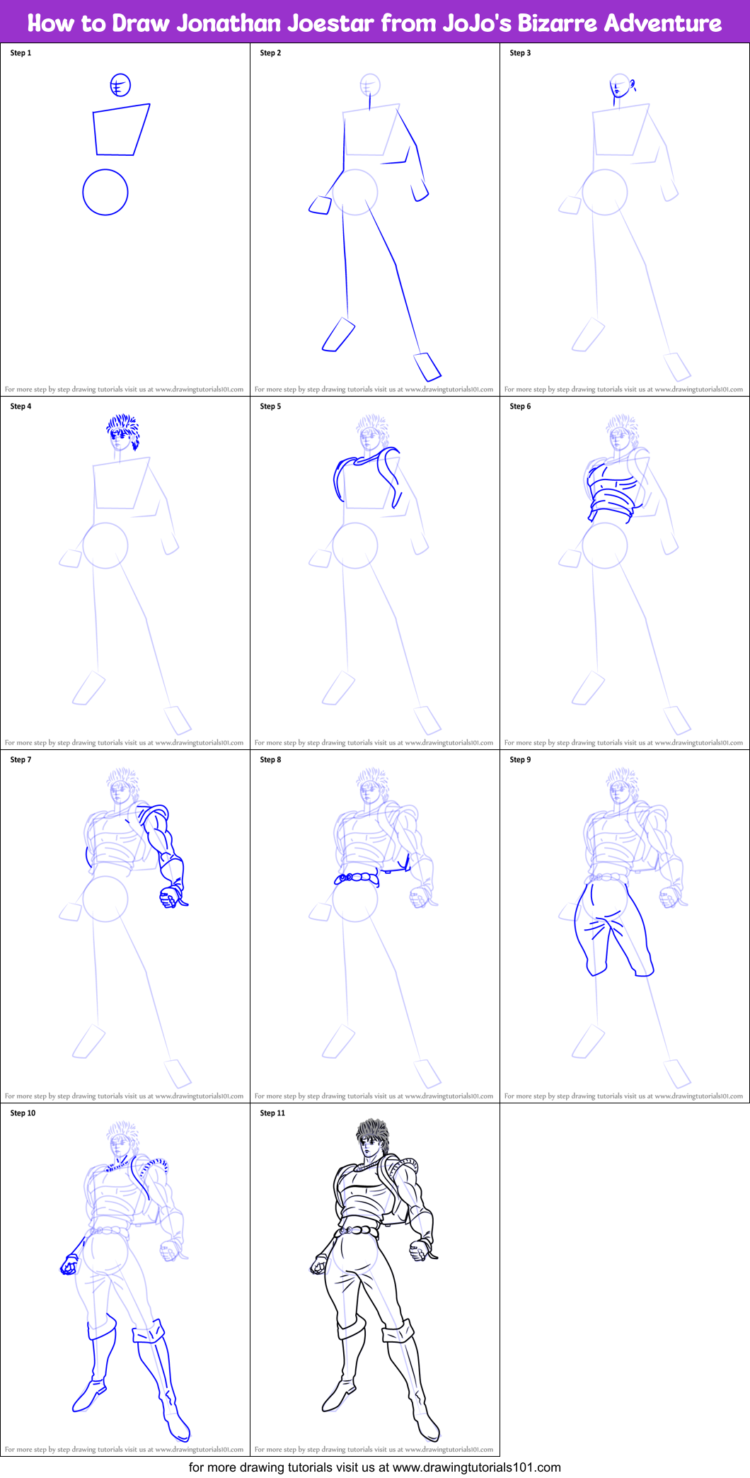 How to Draw Jonathan Joestar from JoJo's Bizarre Adventure (JoJo's Bizarre Adventure) Step by ...