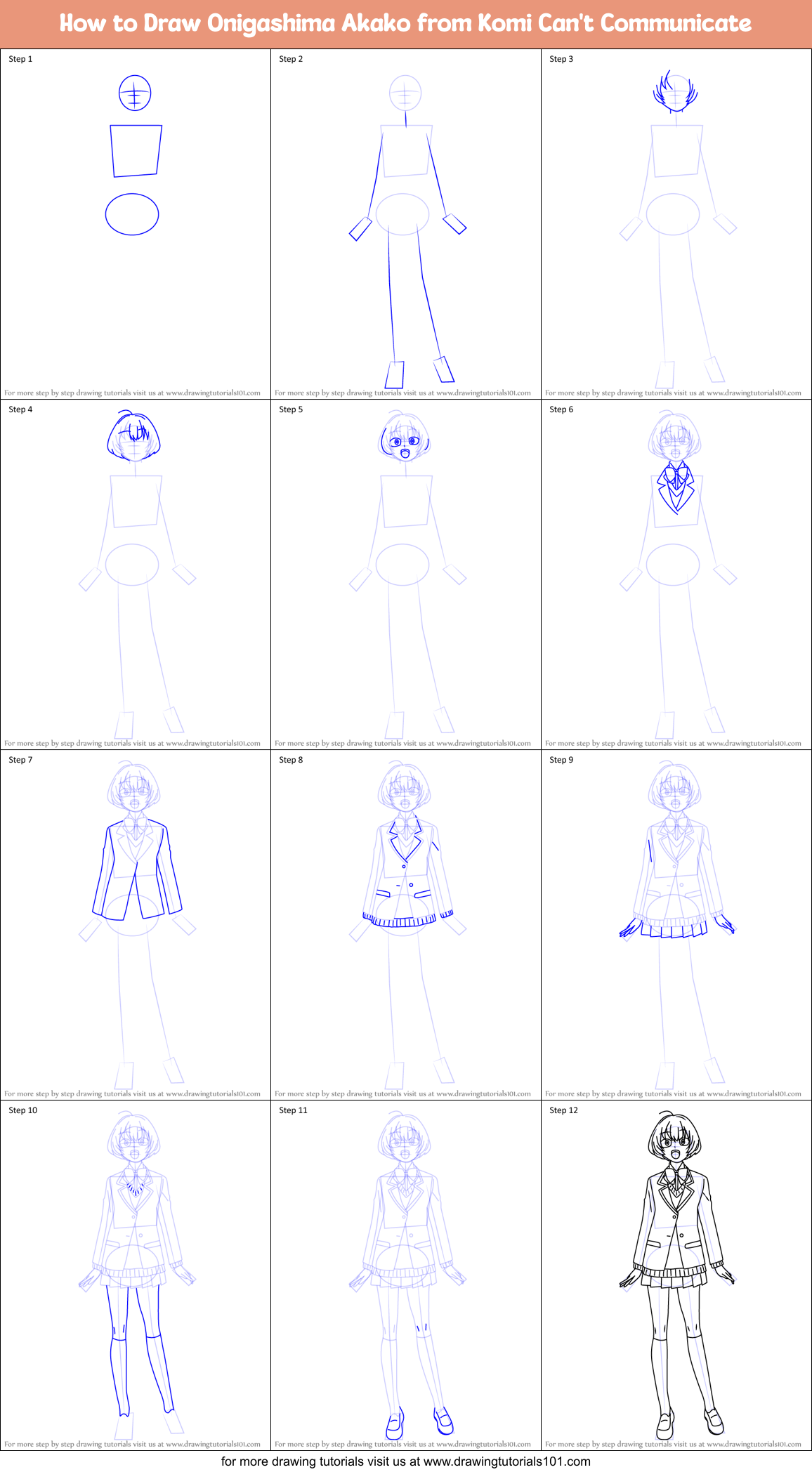 How to Draw Onigashima Akako from Komi Can't Communicate (Komi Can't ...