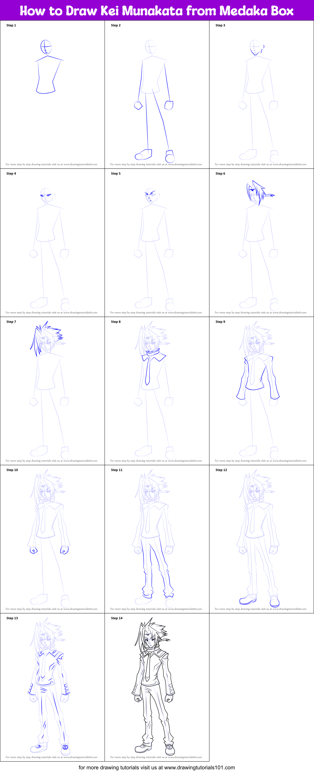 How to Draw Kei Munakata from Medaka Box (Medaka Box) Step by Step ...