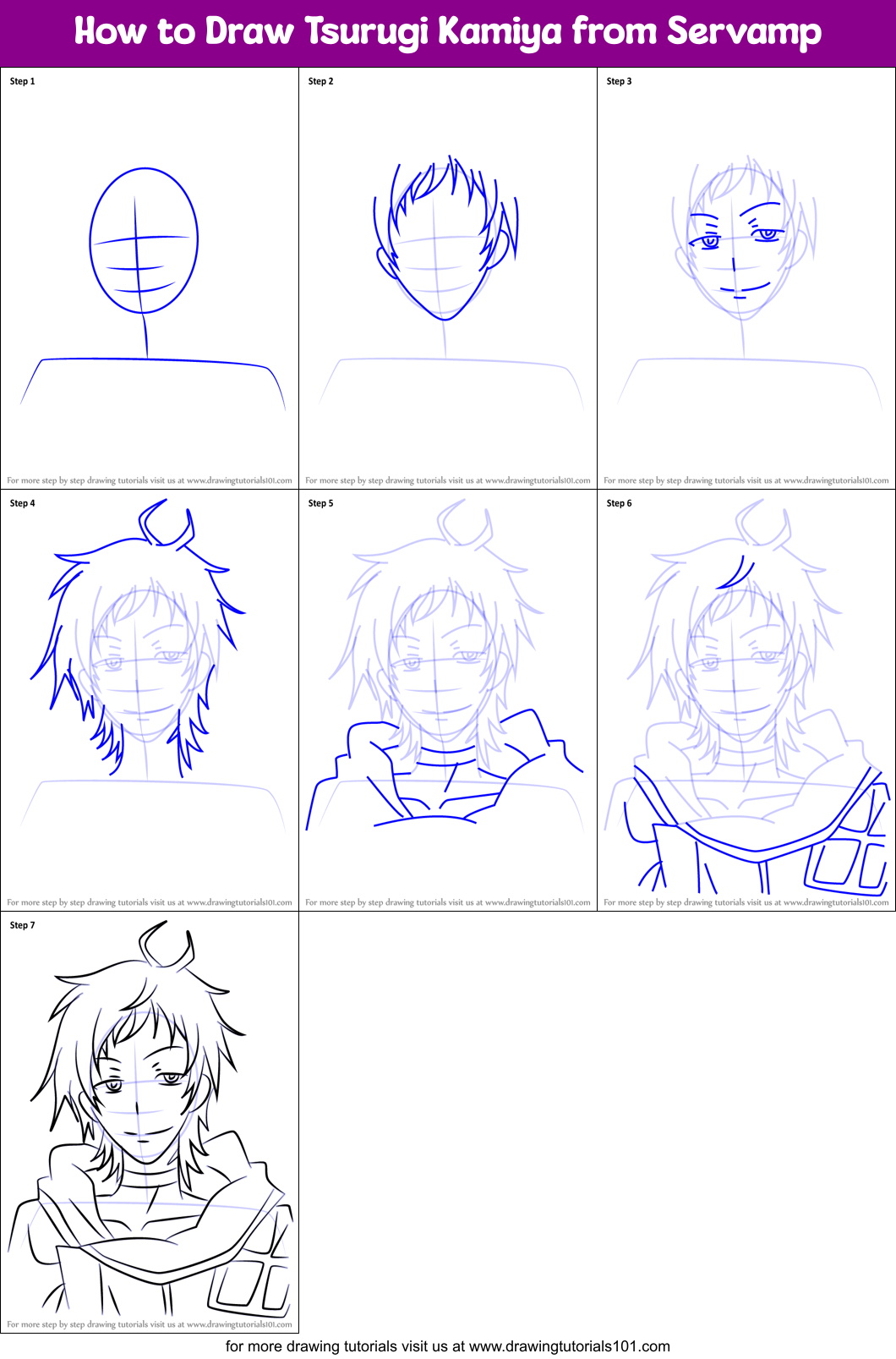 How to Draw Tsurugi Kamiya from Servamp (Servamp) Step by Step ...