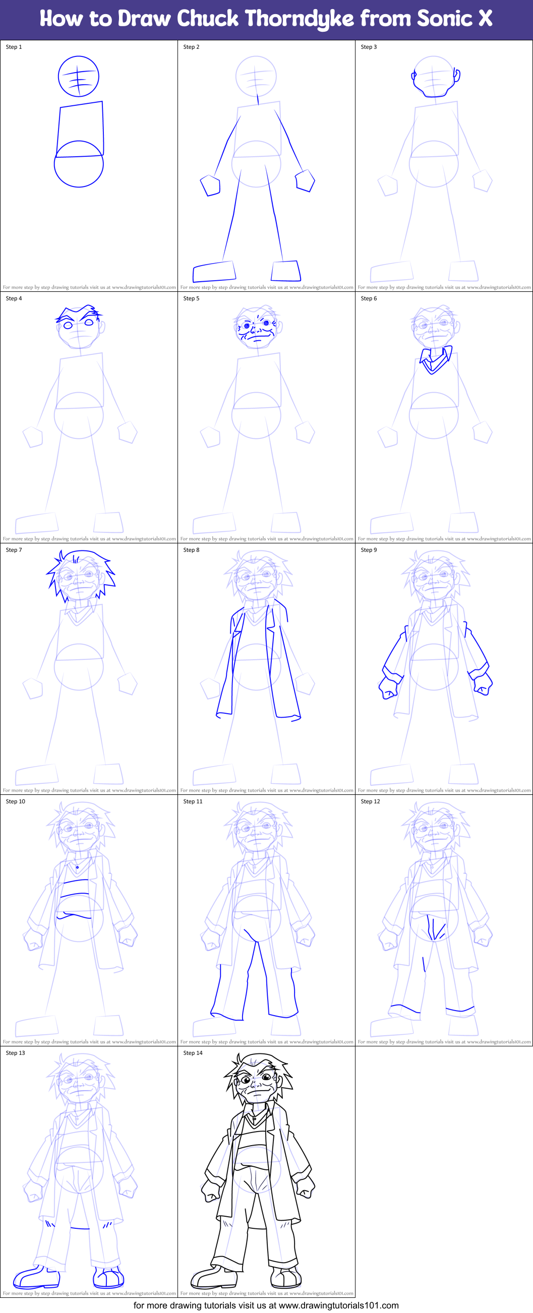 How to Draw Chuck Thorndyke from Sonic X (Sonic X) Step by Step ...