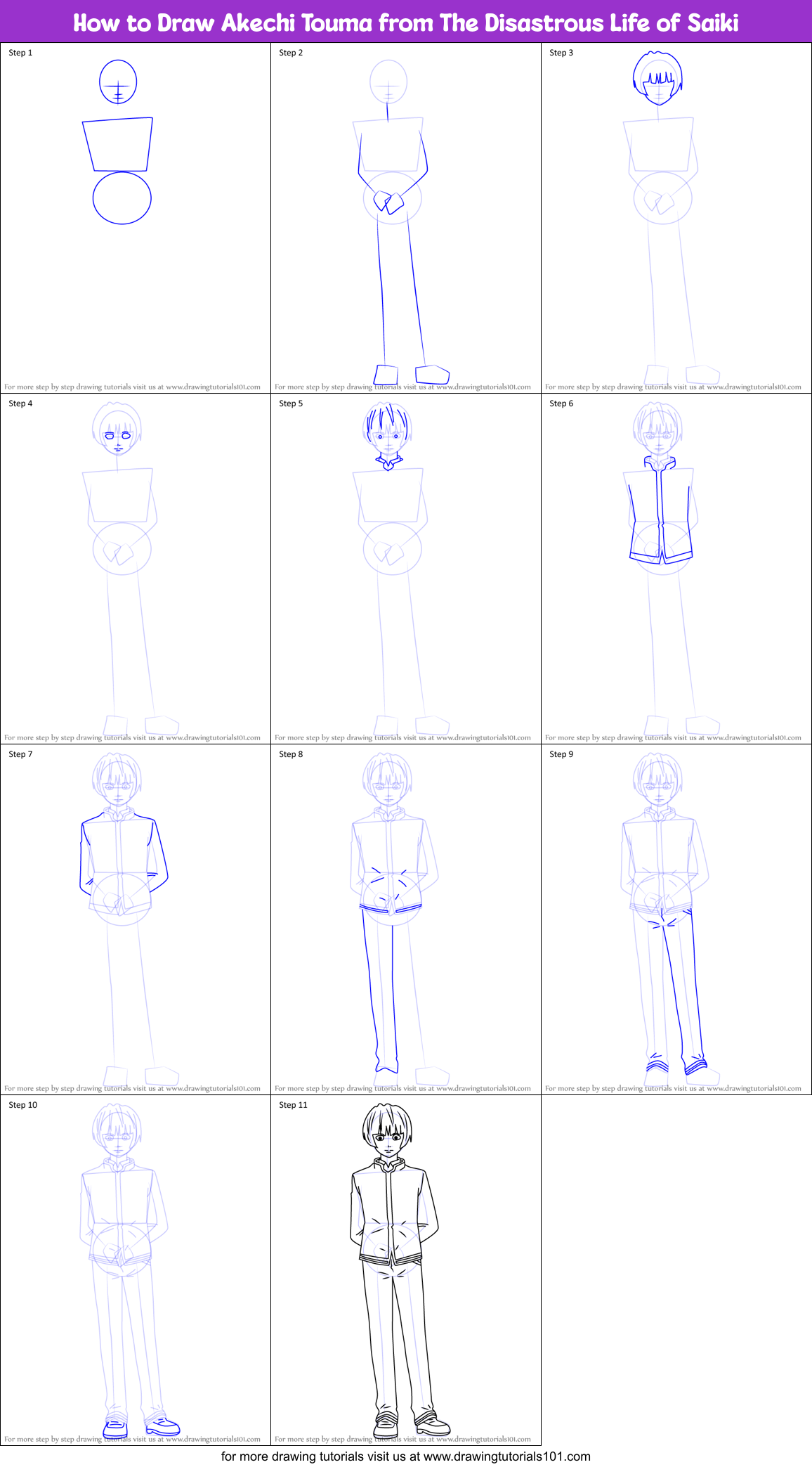 How to Draw Akechi Touma from The Disastrous Life of Saiki (The ...