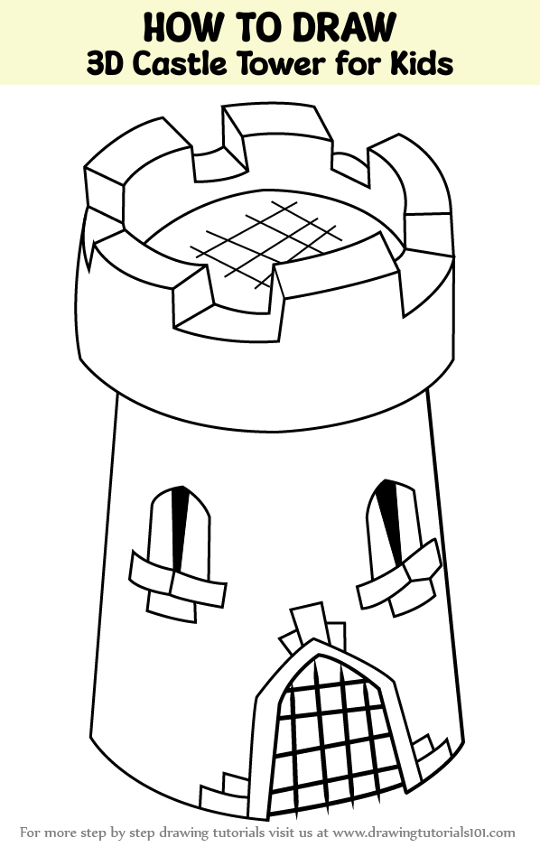 How to Draw 3D Castle Tower for Kids (Castles) Step by Step ...