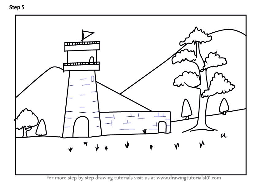How To Draw Watch Tower Scene Other Places Step By Step How To Draw Watch Tower Scene Other Places Step By Step