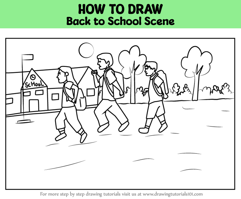 How to Draw Back to School Scene (Scenes) Step by Step ...