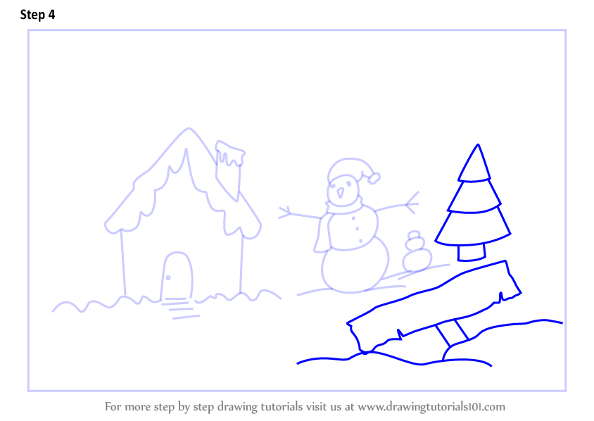 How to Draw a Christmas Snowman Scene (Scenes) Step by Step ...