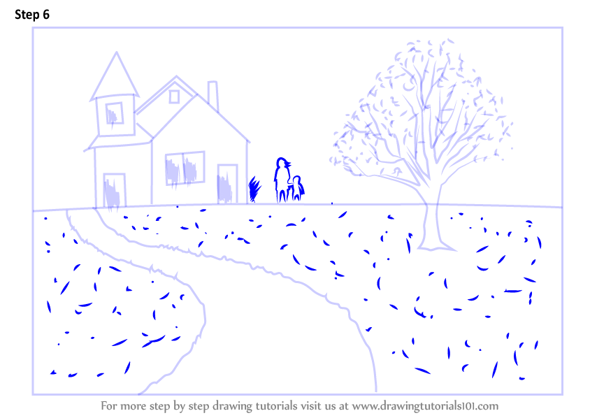 How to Draw a House Scenery (Scenes) Step by Step | DrawingTutorials101.com