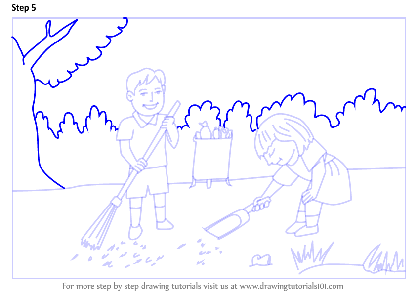 How to Draw Kids Cleaning Day Scene (Scenes) Step by Step ...