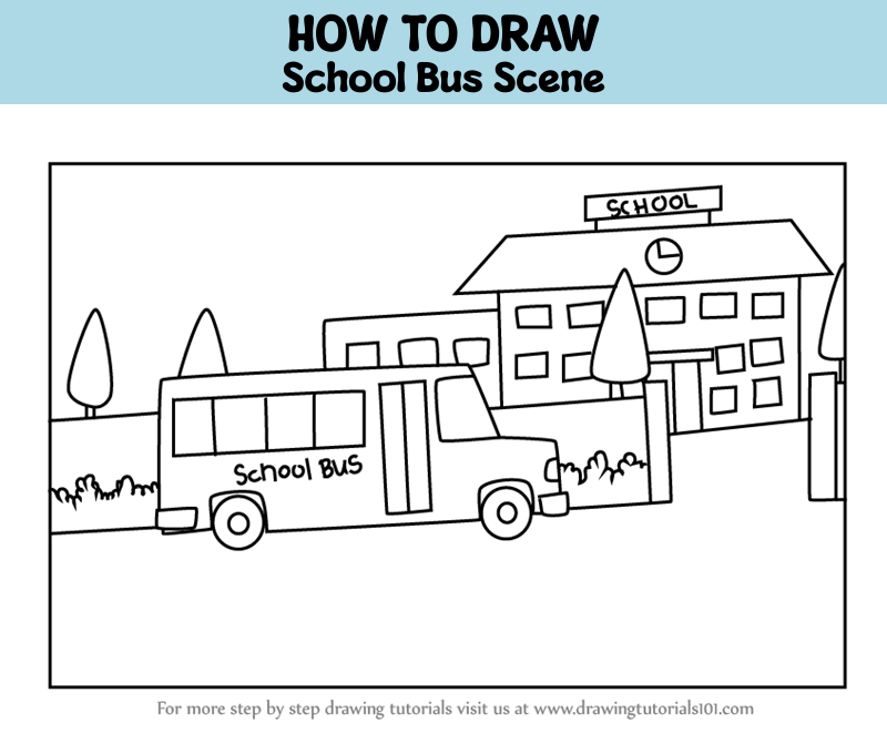 How to Draw School Bus Scene (Scenes) Step by Step ...