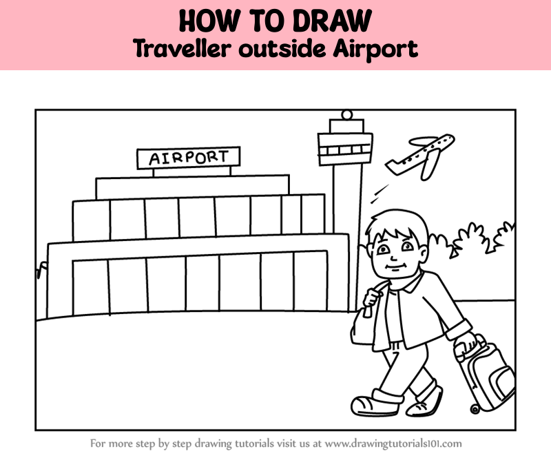 How to Draw Traveller outside Airport (Scenes) Step by Step ...