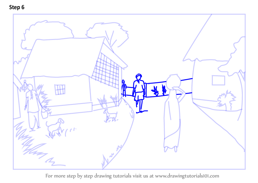 Simple Village Scene Drawing