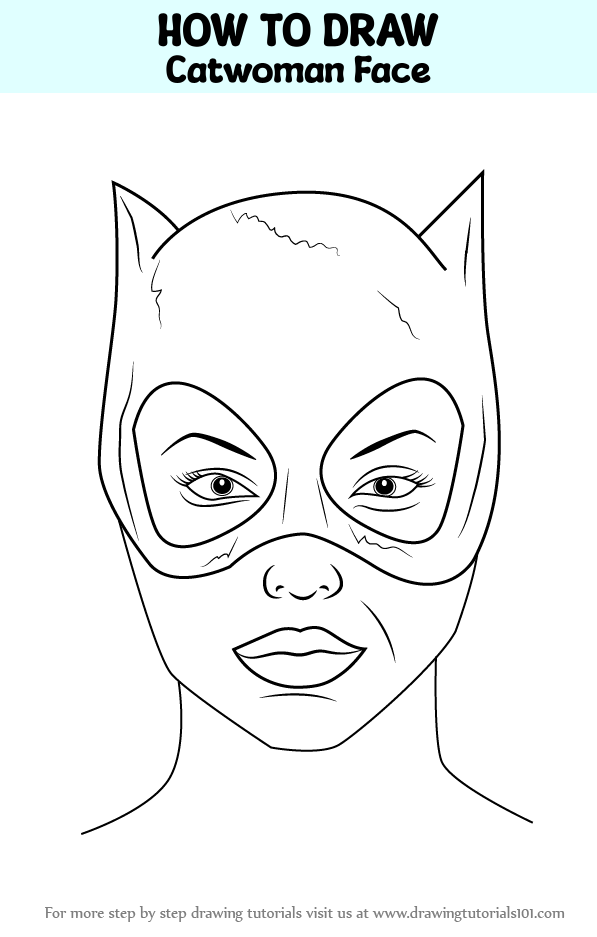 How to Draw Catwoman Face (Catwoman) Step by Step | DrawingTutorials101.com