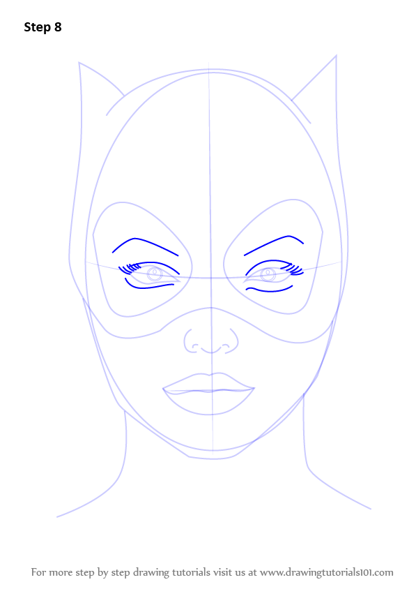 How to Draw Catwoman Face (Catwoman) Step by Step | DrawingTutorials101.com