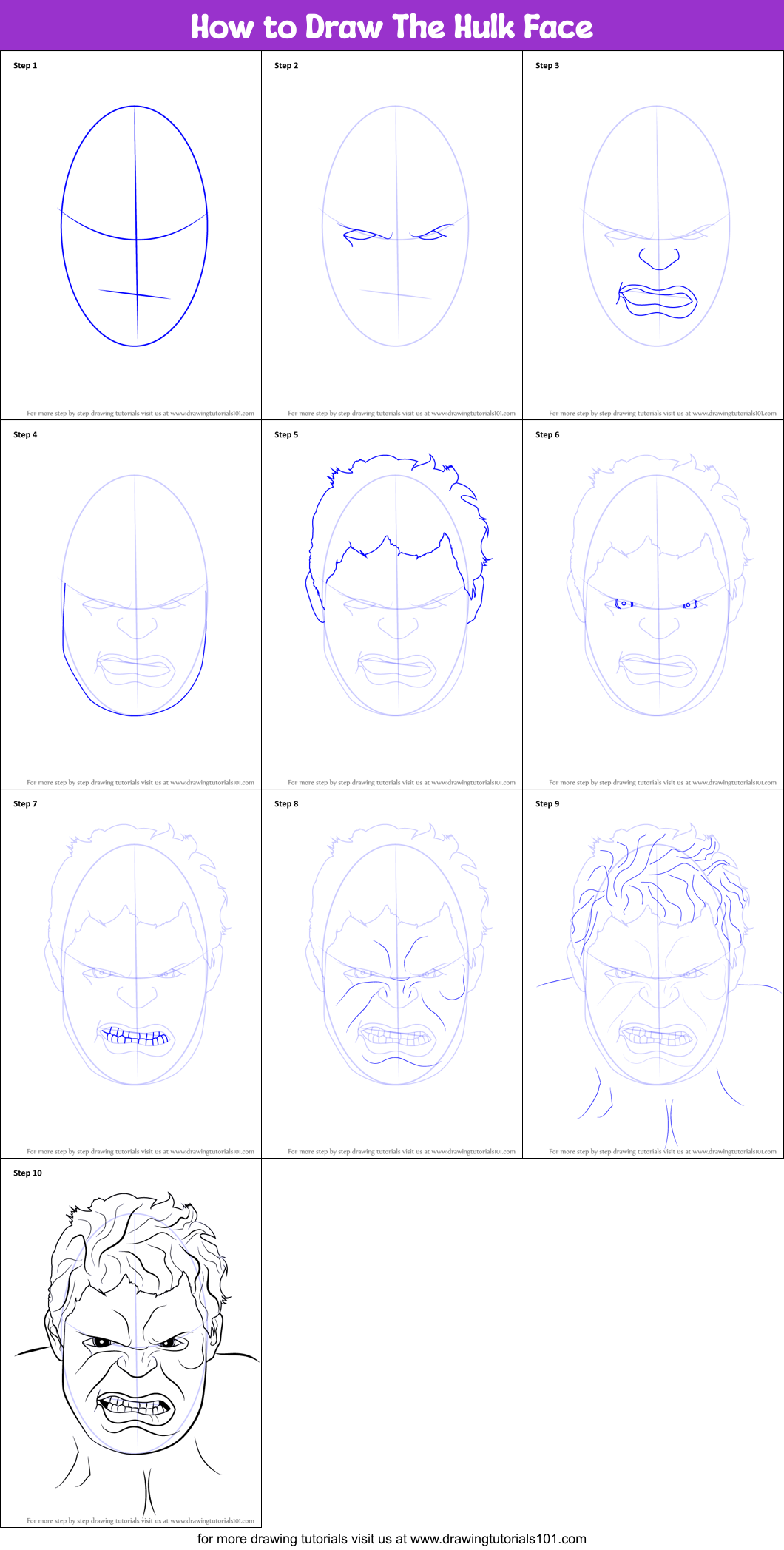 How To Draw The Hulk Face The Hulk Step By Step DrawingTutorials101