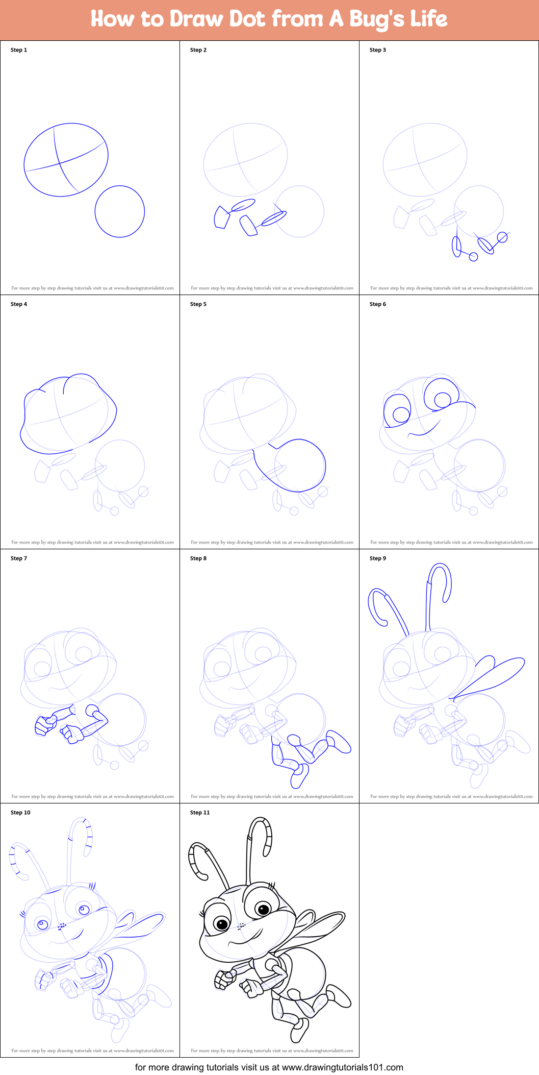 How to Draw Dot from A Bug's Life (A Bug's Life) Step by Step ...
