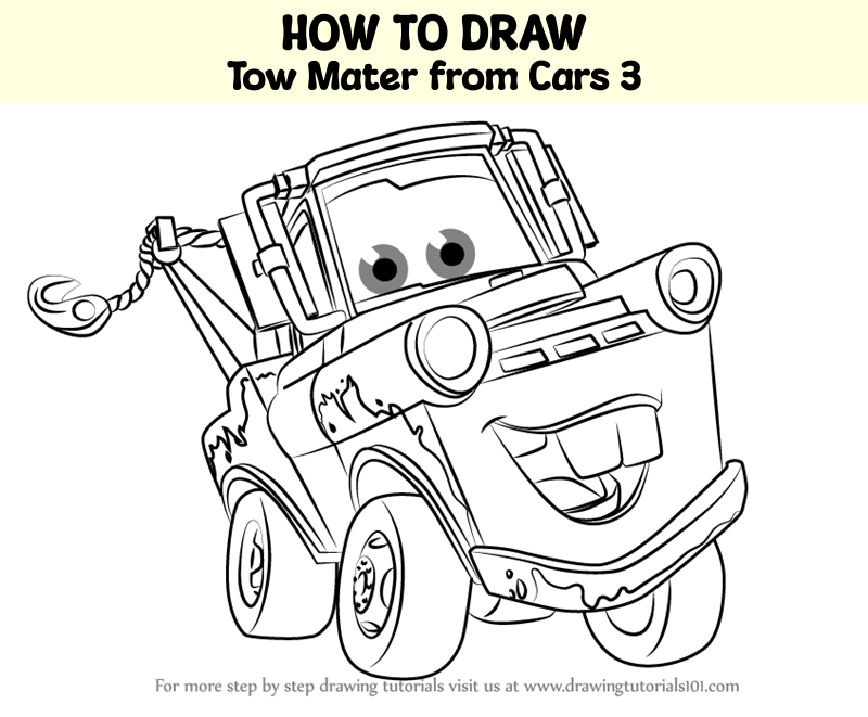 How to Draw Tow Mater from Cars 3 (Cars 3) Step by Step ...
