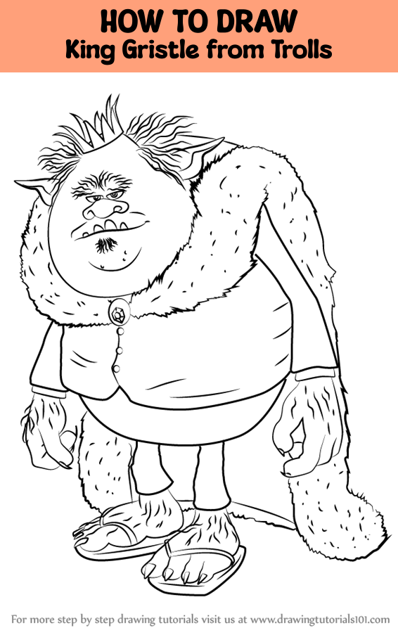 How to Draw King Gristle from Trolls (Trolls) Step by Step | DrawingTutorials101.com