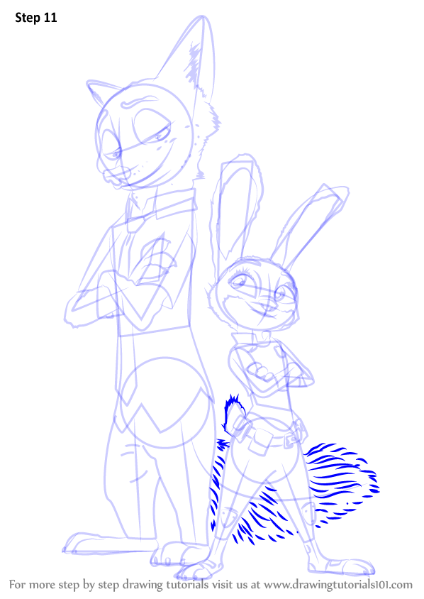 How to Draw Nick Wilde and Judy Hopps from Zootopia (Zootopia) Step by ...
