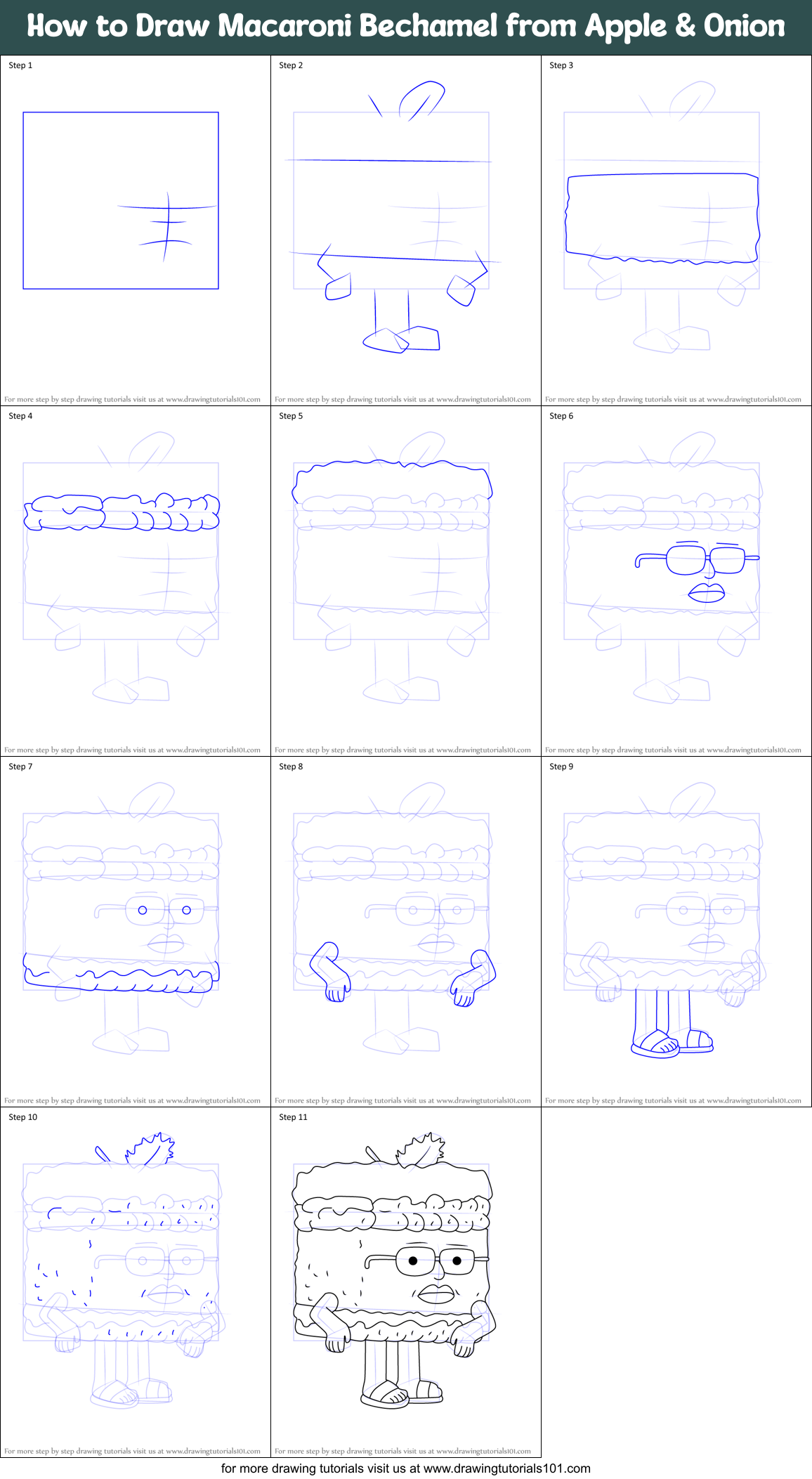 How to Draw Macaroni Bechamel from Apple & Onion printable step by step ...