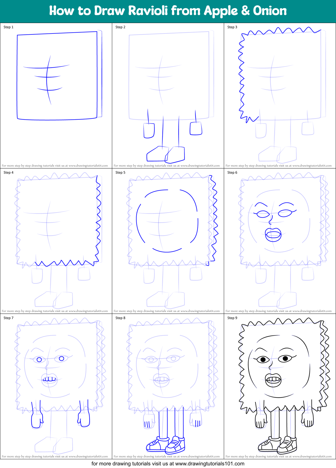 How to Draw Ravioli from Apple & Onion (Apple & Onion) Step by Step ...