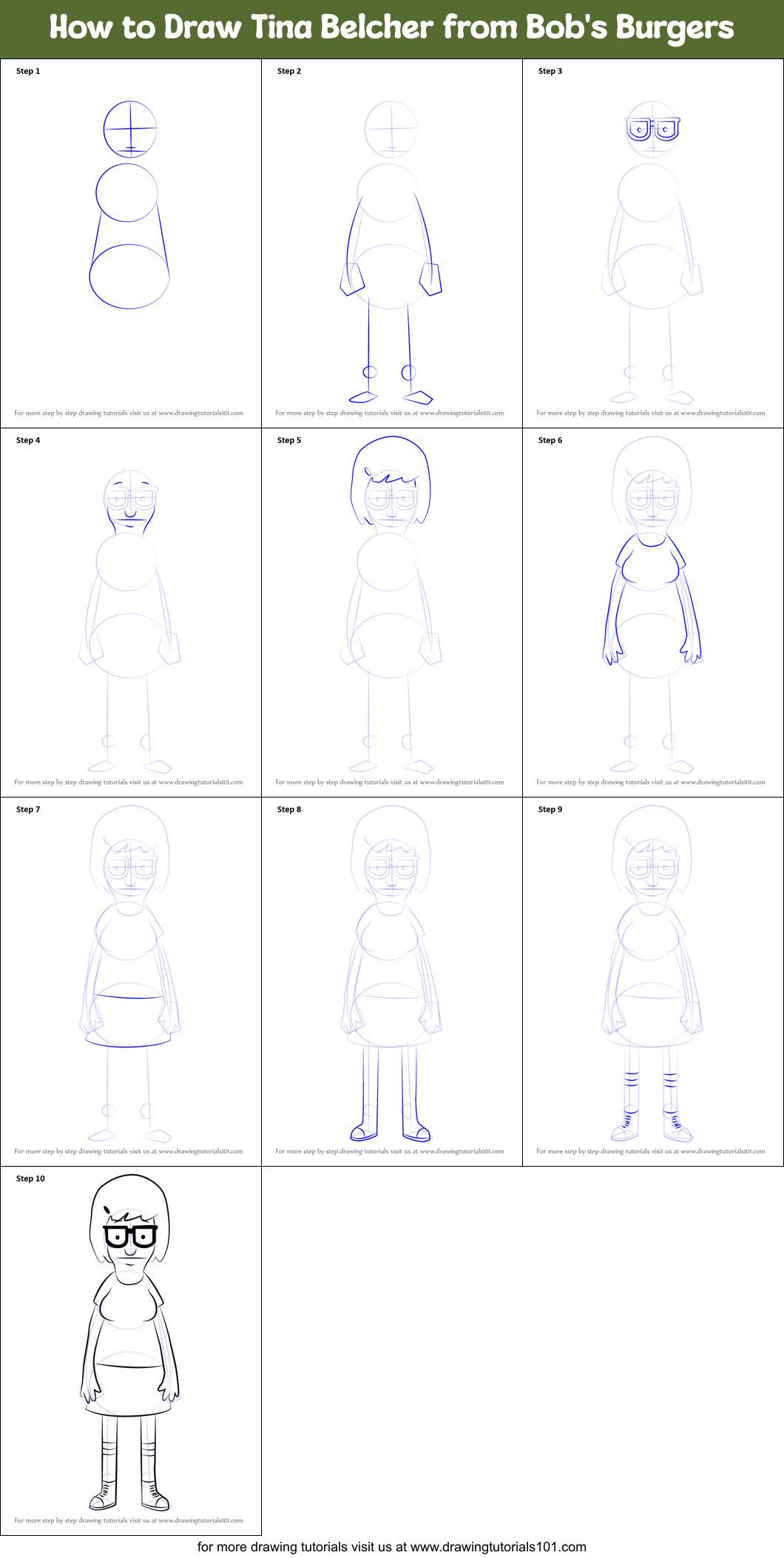 How to Draw Tina Belcher from Bob's Burgers (Bob's Burgers) Step by ...