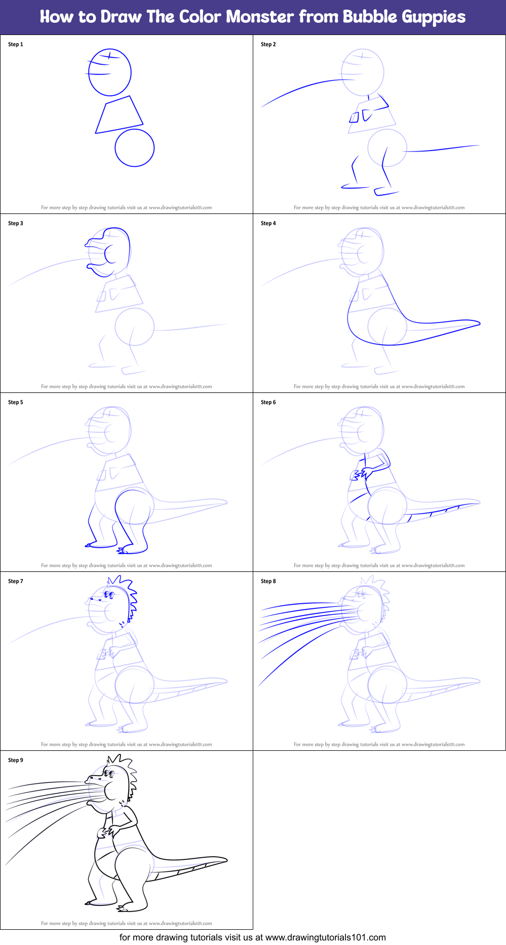 How to Draw The Color Monster from Bubble Guppies (Bubble Guppies) Step ...