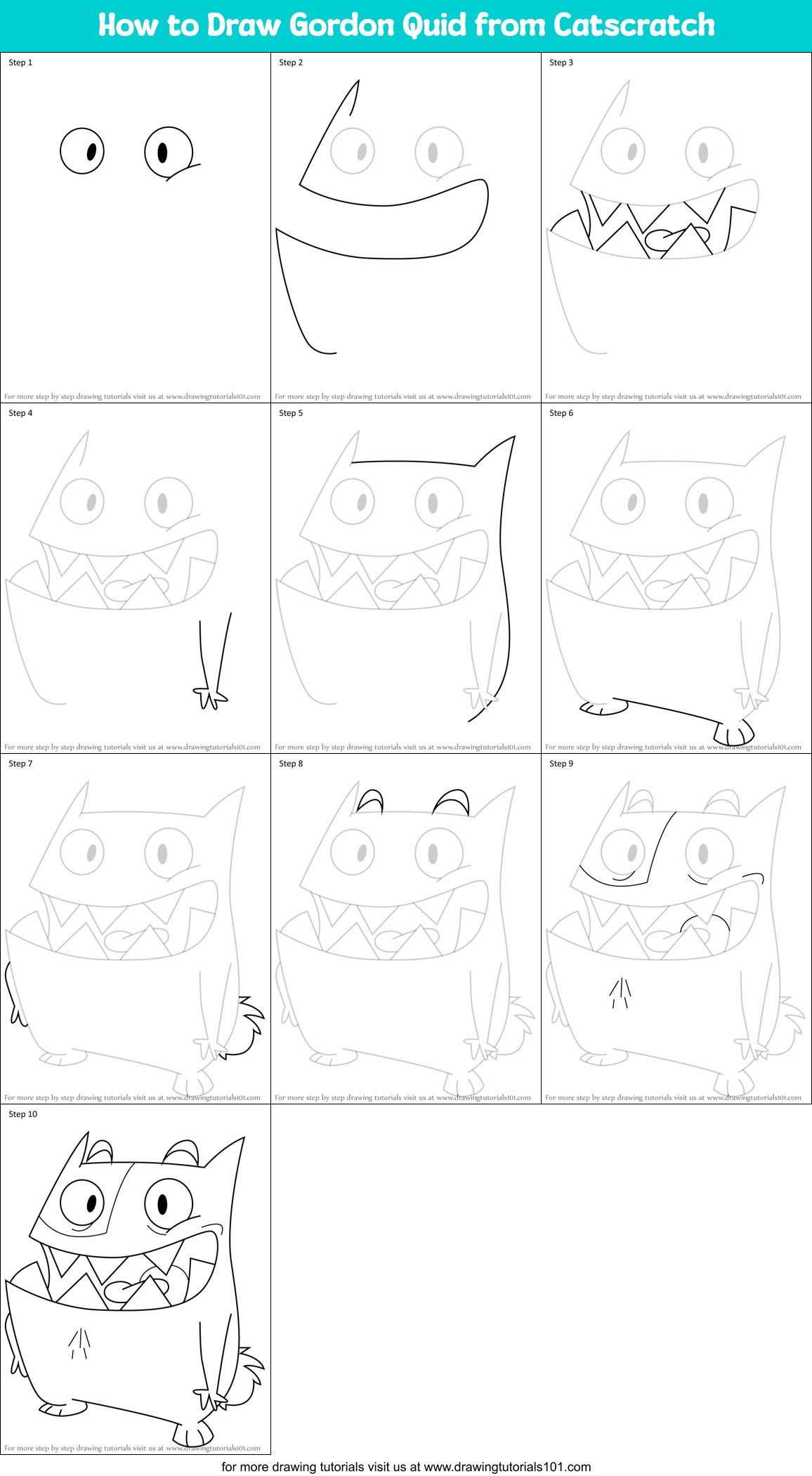 How to Draw Gordon Quid from Catscratch (Catscratch) Step by Step ...
