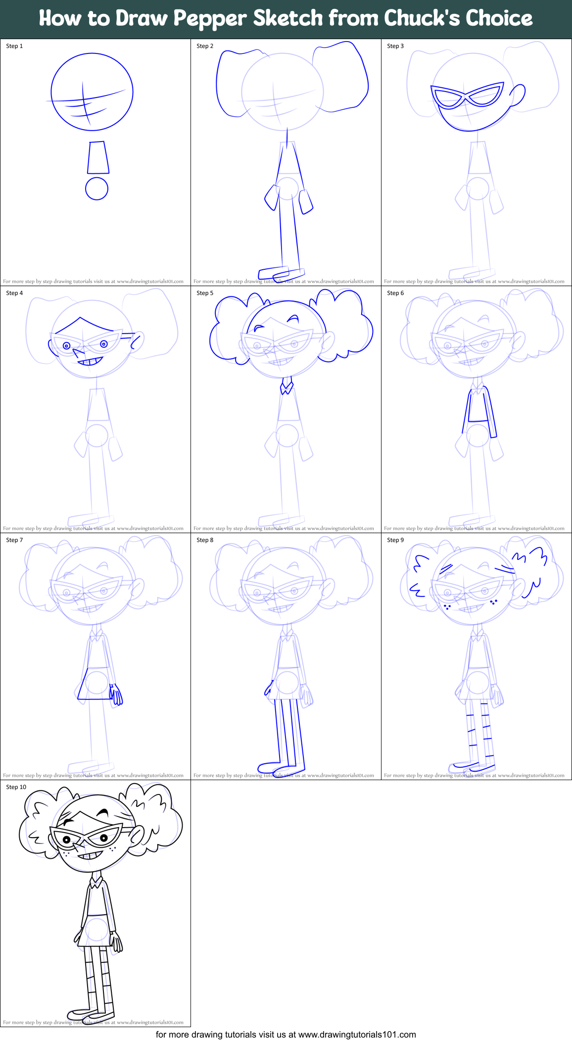 How to Draw Pepper Sketch from Chuck's Choice (Chuck's Choice) Step by ...