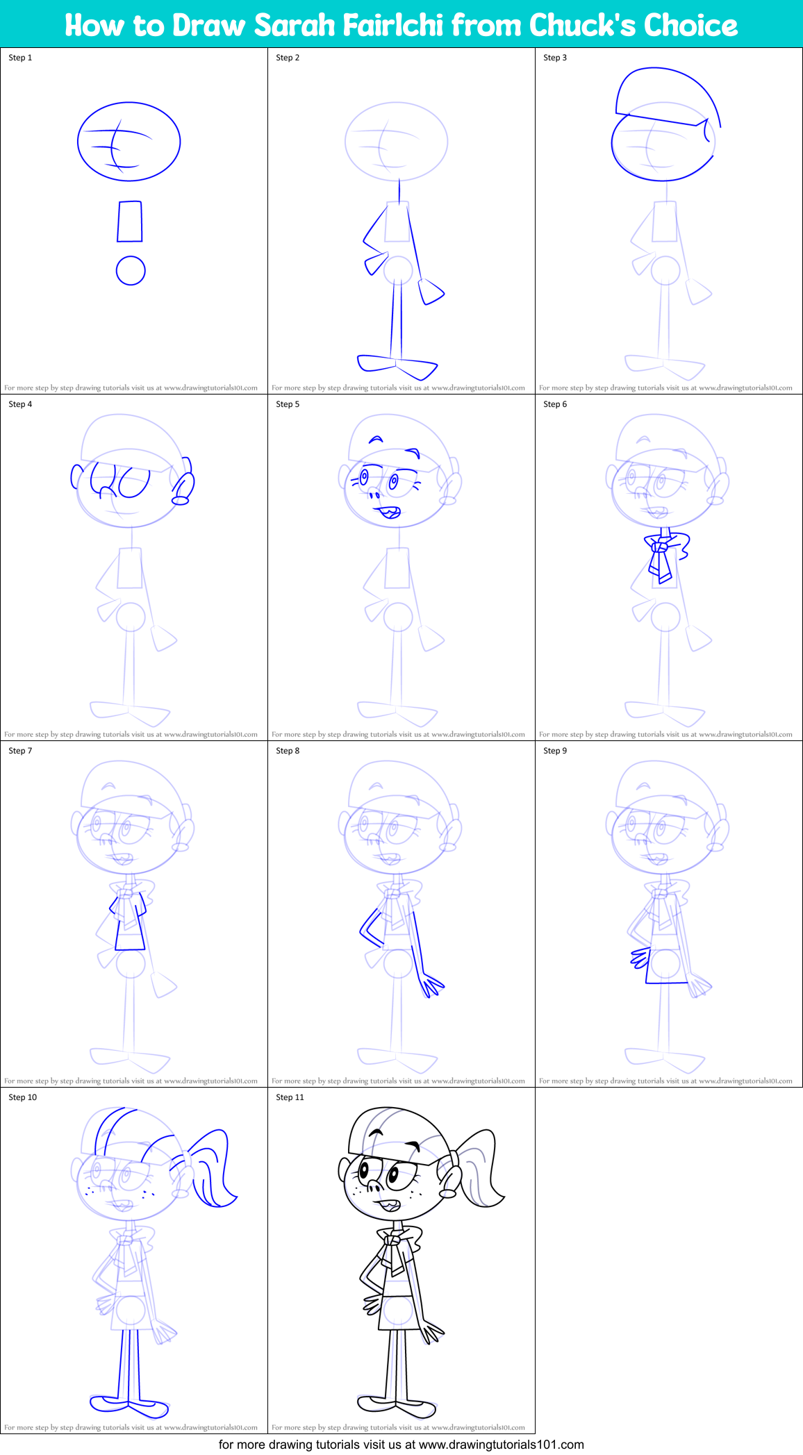 How to Draw Sarah Fairlchi from Chuck's Choice (Chuck's Choice) Step by ...