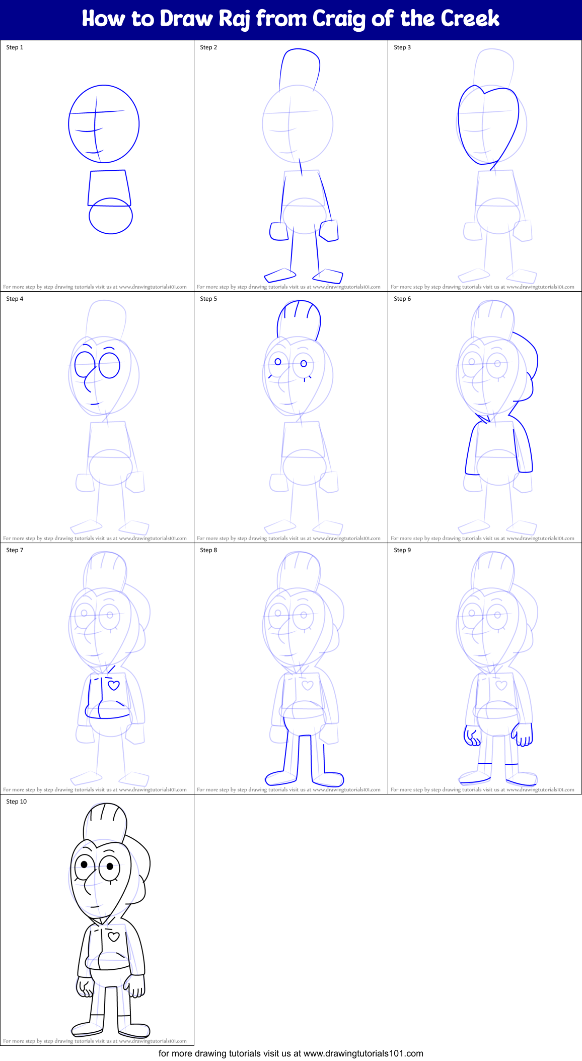 How to Draw Raj from Craig of the Creek (Craig of the Creek) Step by Step | DrawingTutorials101.com