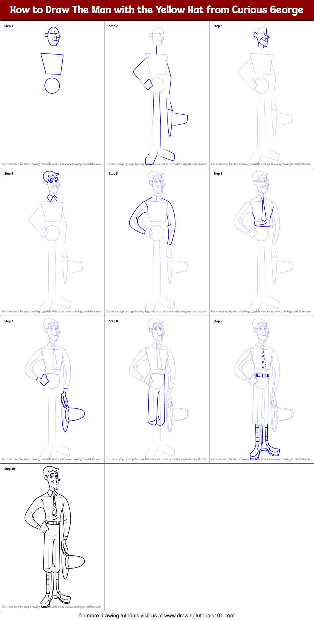 How to Draw The Man with the Yellow Hat from Curious George (Curious ...