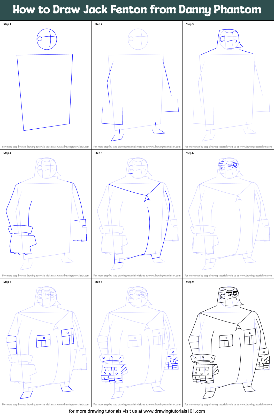 How to Draw Jack Fenton from Danny Phantom (Danny Phantom) Step by Step ...