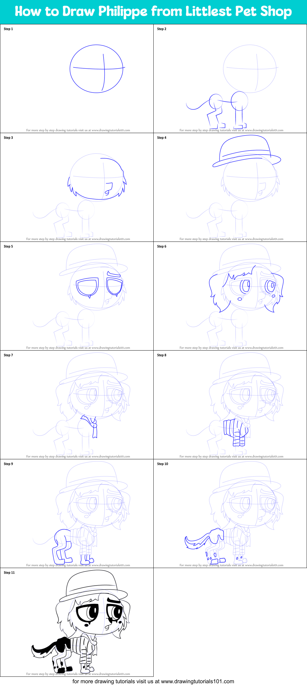 How to Draw Philippe from Littlest Pet Shop (Littlest Pet Shop) Step by ...