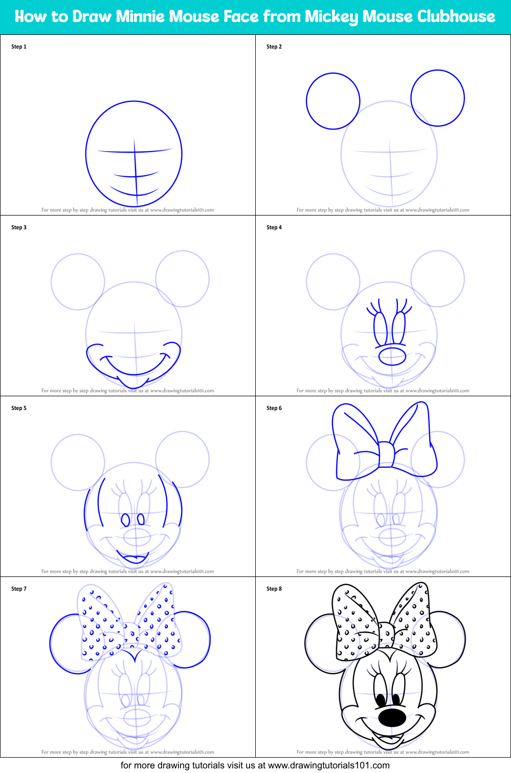 How To Draw Minnie Mouse Face From Mickey Mouse Clubhouse Printable