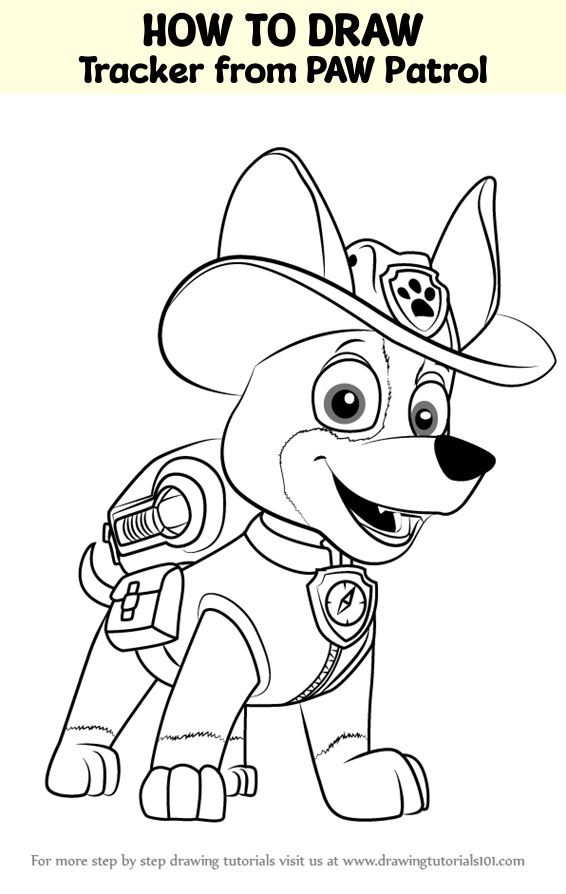 How to Draw Tracker from PAW Patrol (PAW Patrol) Step by Step ...