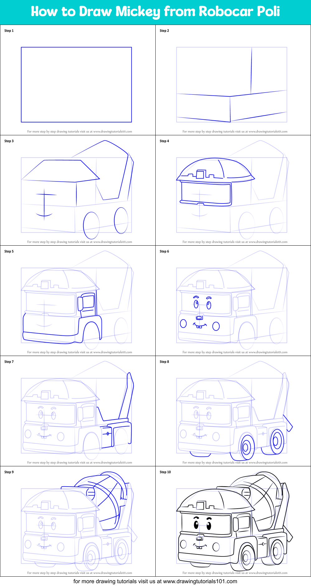 How to Draw Mickey from Robocar Poli (Robocar Poli) Step by Step ...