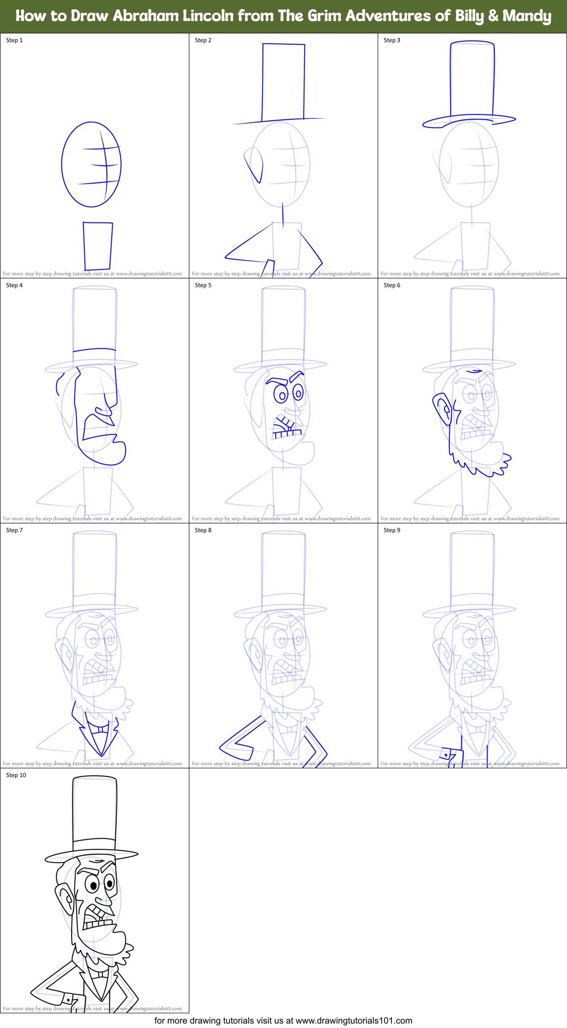 How to Draw Abraham Lincoln from The Grim Adventures of Billy & Mandy ...