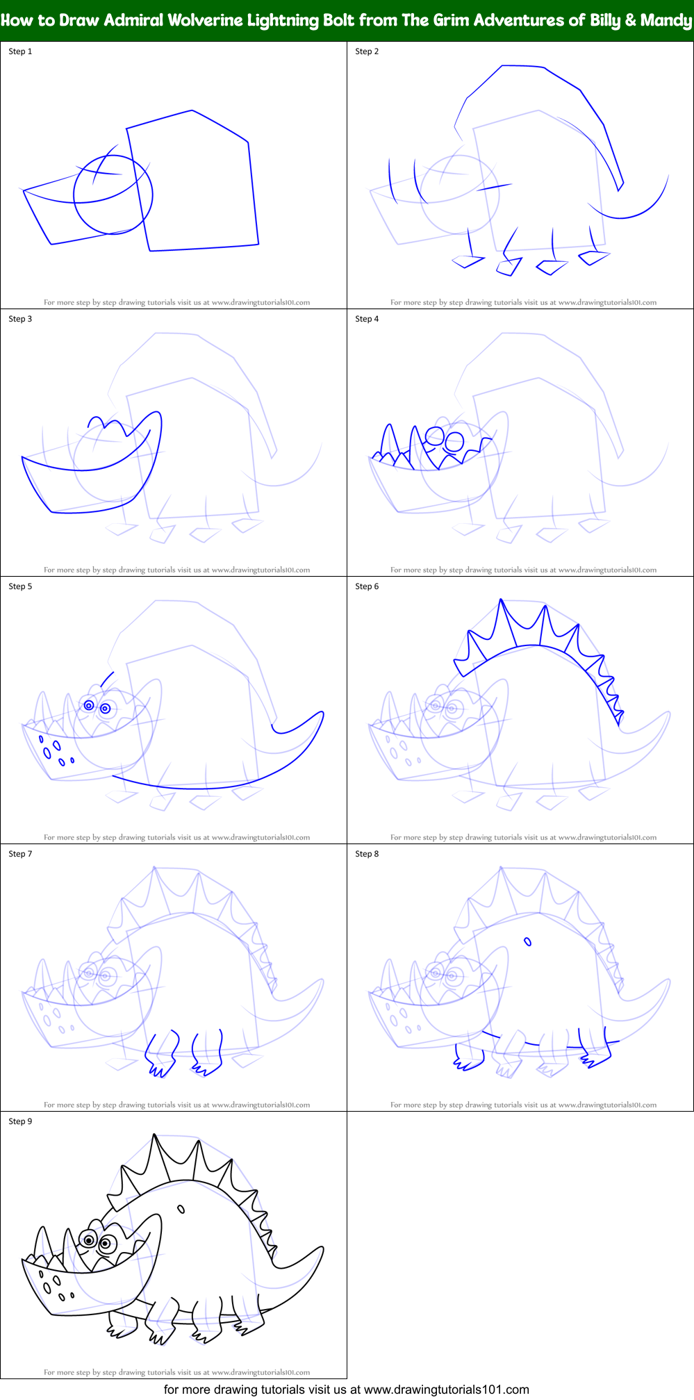 How to Draw Admiral Wolverine Lightning Bolt from The Grim Adventures ...