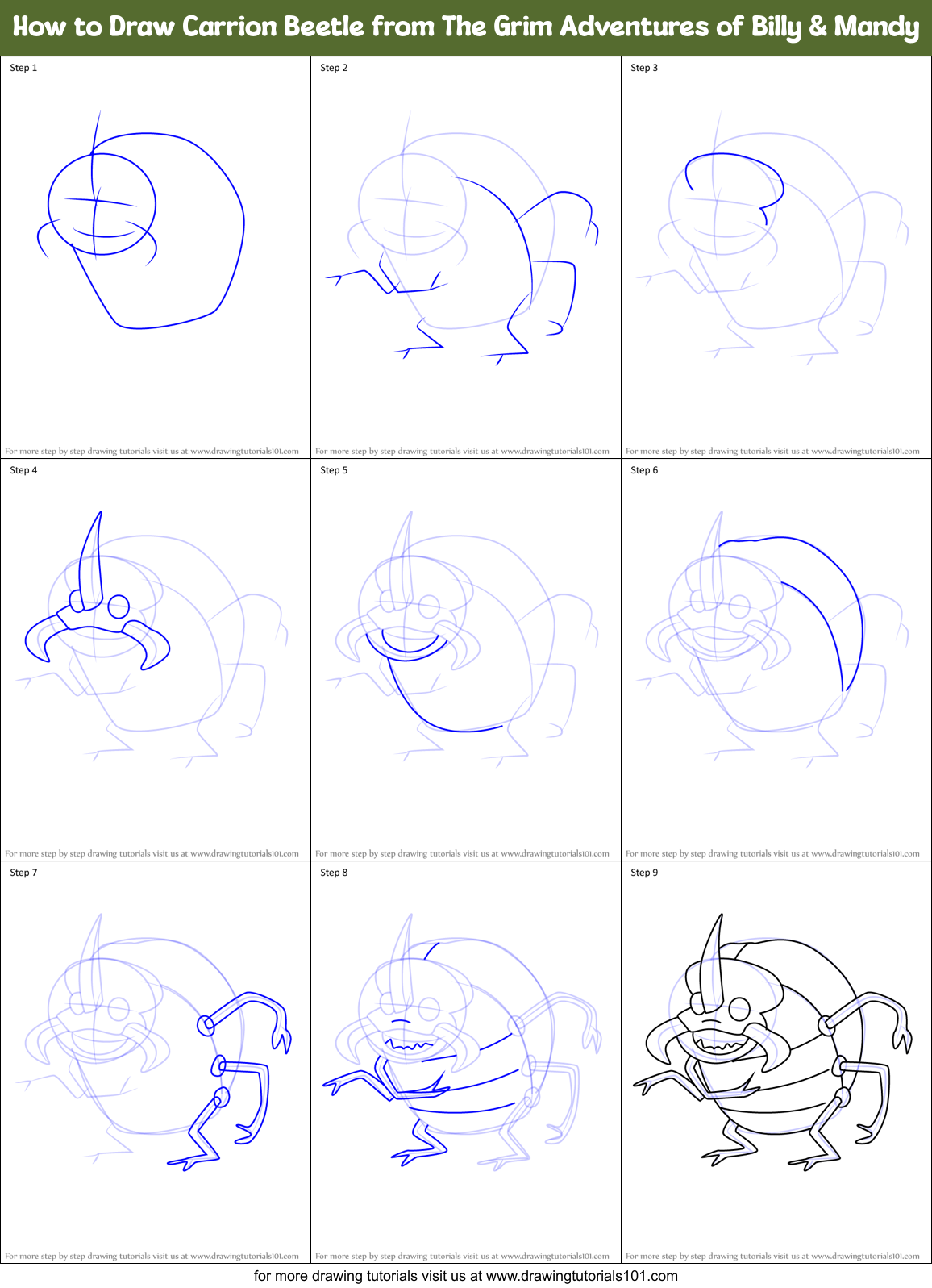 How to Draw Carrion Beetle from The Grim Adventures of Billy & Mandy ...