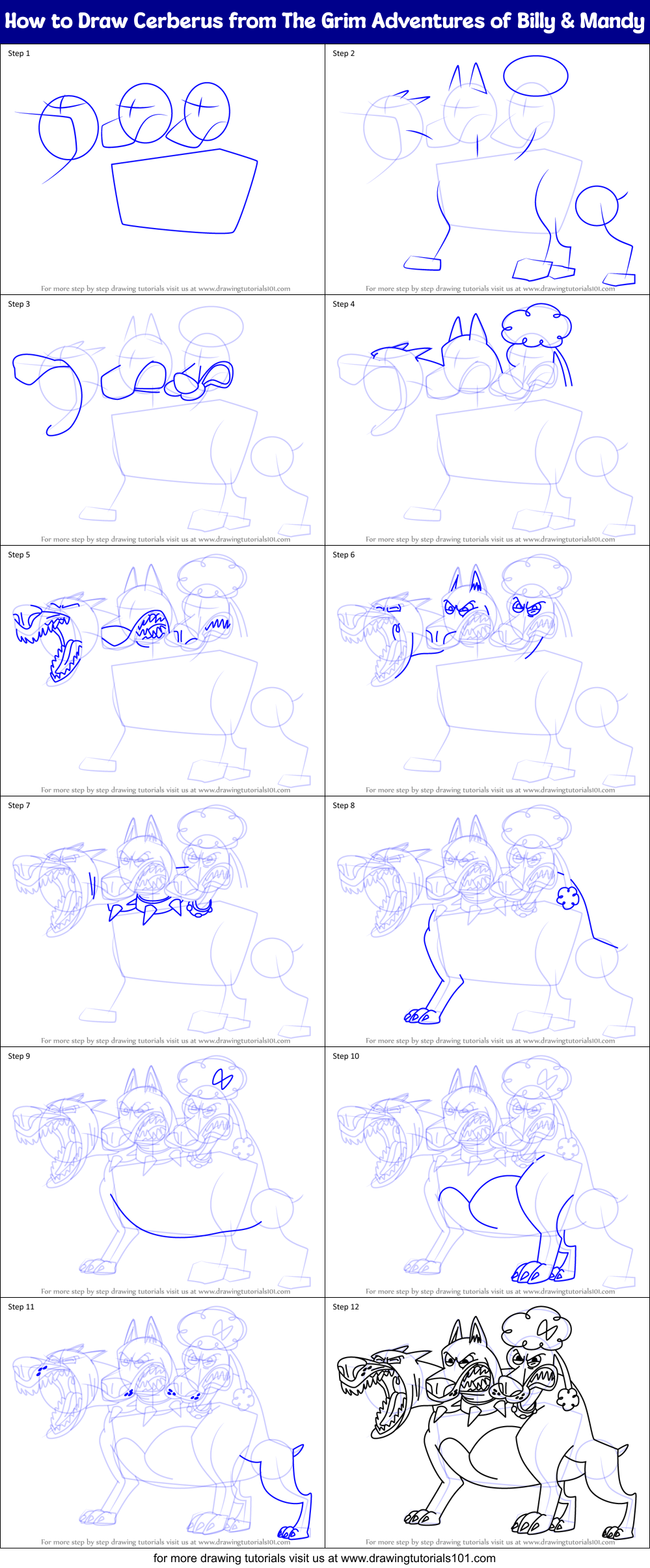 How to Draw Cerberus from The Grim Adventures of Billy & Mandy (The ...
