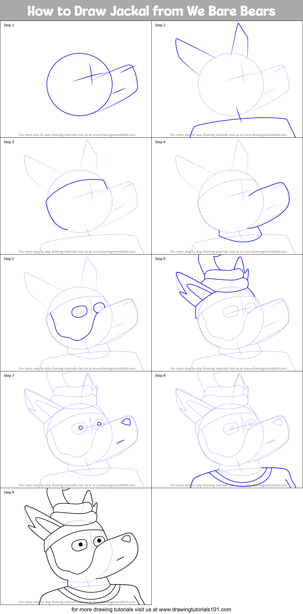 How to Draw Jackal from We Bare Bears (We Bare Bears) Step by Step | DrawingTutorials101.com