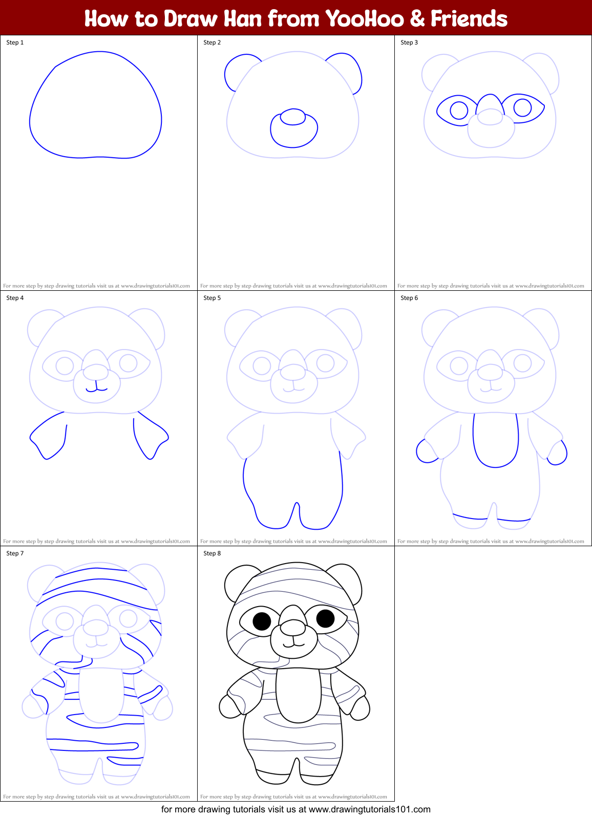 How to Draw Han from YooHoo & Friends (YooHoo & Friends) Step by Step ...