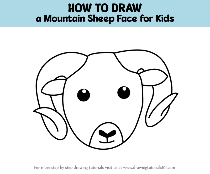 How to Draw a Mountain Sheep Face for Kids (Animal Faces for Kids) Step ...